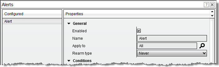 Operations > Alerts > Configuring Alerts