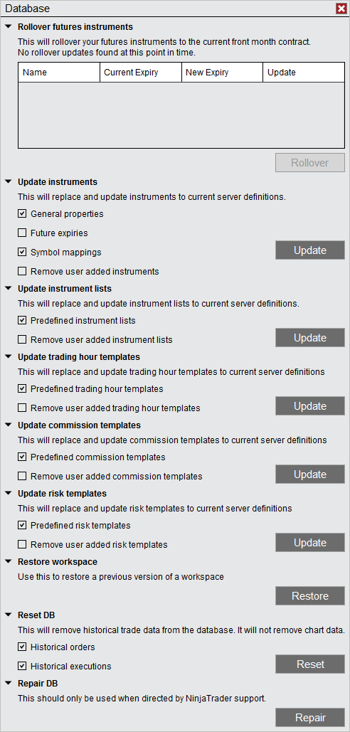 Operations > Database > Database Operations