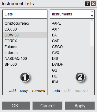 Operations > Instrument Lists > Working with Instrument Lists