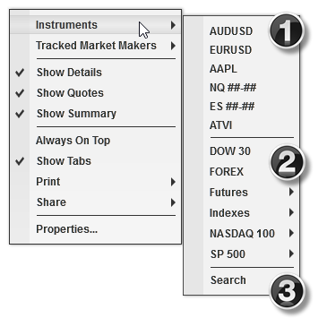 Operations > Windows > Using the Instrument Selector