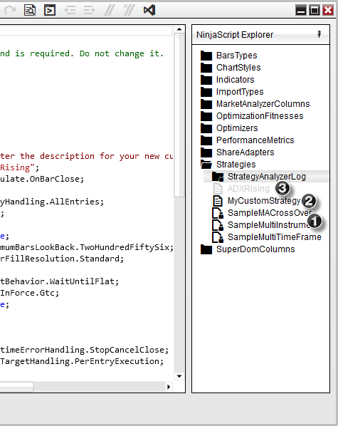 NinjaScript > Editor > NinjaScript Explorer