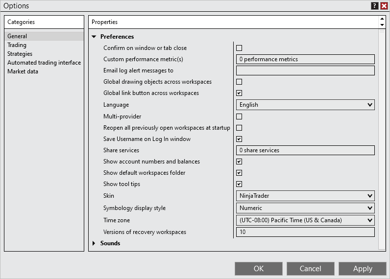 Configuration > Options > General