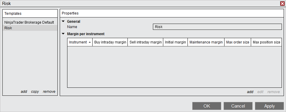 Operations > Risk > Using the Risk window