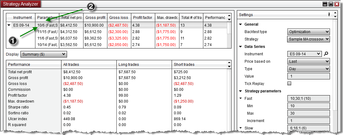 Operations > Strategy Analyzer > Optimization