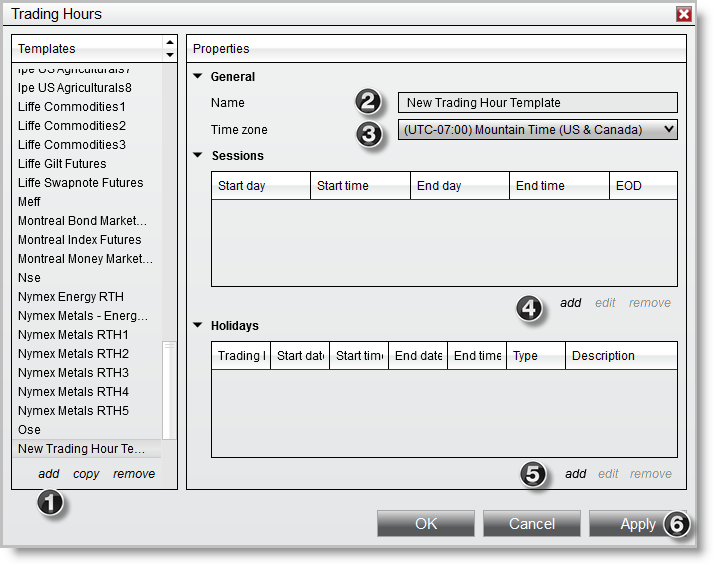 Operations > Trading Hours > Using the Trading Hours window